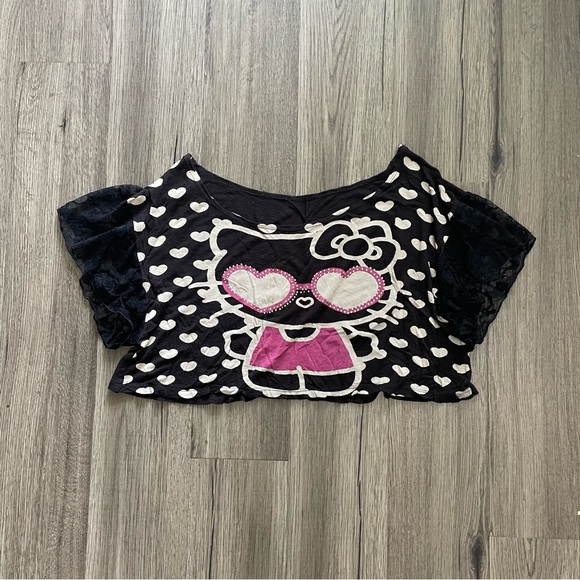 Hello Kitty | Tops | Hello Kitty Lace Sleeve Crop Top | Poshmark